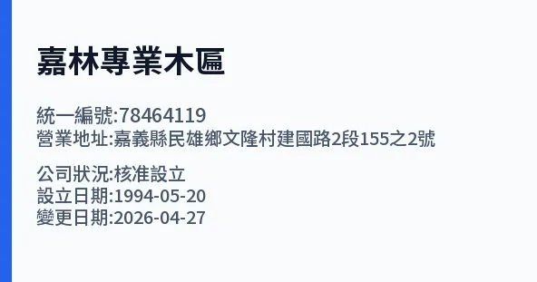 嘉林專業木匾的照片-統編 78464119(嘉義縣) 公司登記資料與營業項目詳細圖表