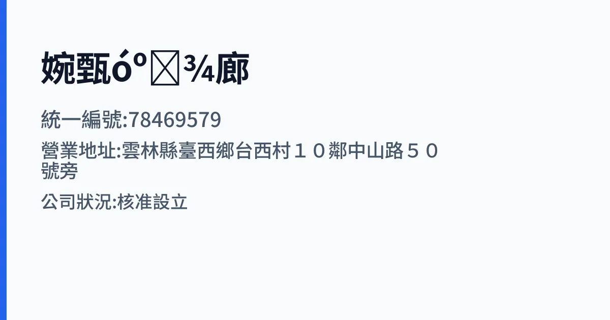 婉甄廊 - 統編 78469579(雲林縣) 公司登記資料與營業項目詳細圖表