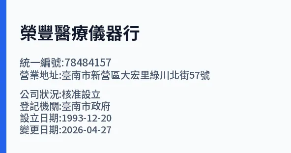 榮豐醫療儀器行的照片-統編 78484157(臺南市) 公司登記資料與營業項目詳細圖表