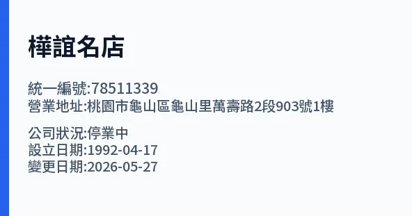 樺誼名店的照片-統編 78511339(桃園市) 公司登記資料與營業項目詳細圖表