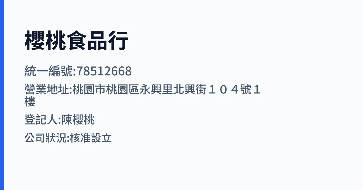 櫻桃食品行 - 統編 78512668(桃園市) 公司登記資料與營業項目詳細圖表