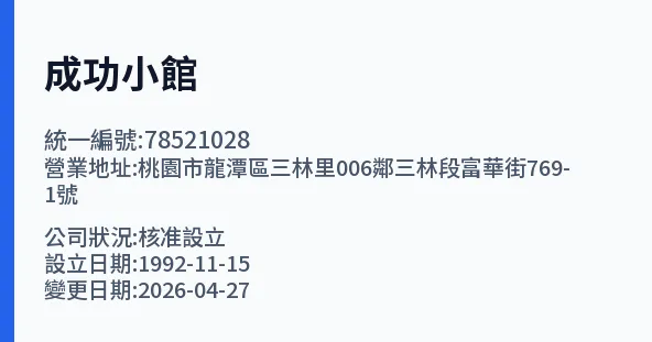 成功小館的照片-統編 78521028(桃園市) 公司登記資料與營業項目詳細圖表