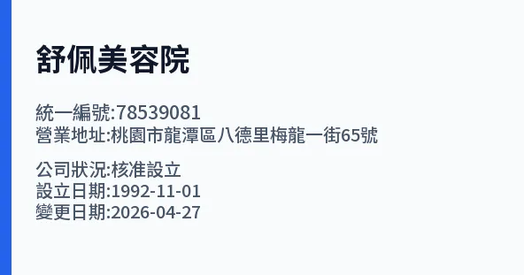 舒佩美容院的照片-統編 78539081(桃園市) 公司登記資料與營業項目詳細圖表