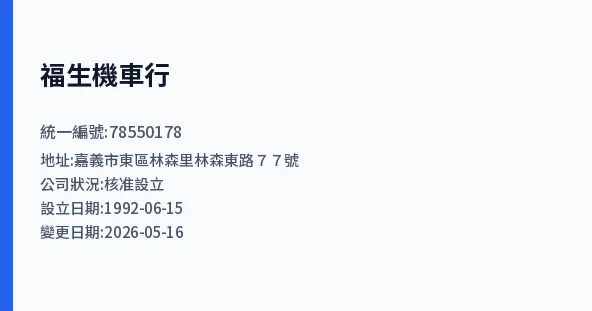 福生機車行的照片-統編 78550178(嘉義市) 公司登記資料與營業項目詳細圖表