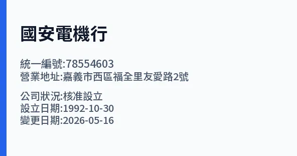 國安電機行的照片-統編 78554603(嘉義市) 公司登記資料與營業項目詳細圖表