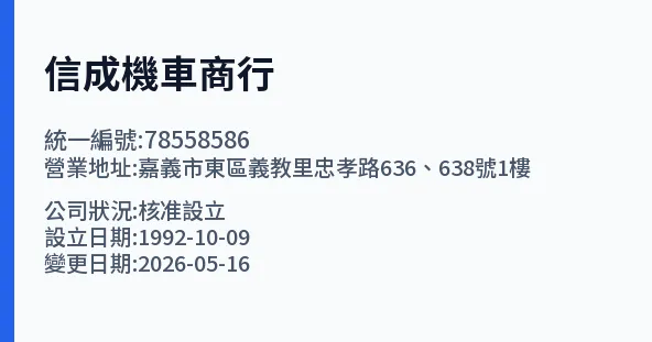 信成機車商行的照片-統編 78558586(嘉義市) 公司登記資料與營業項目詳細圖表