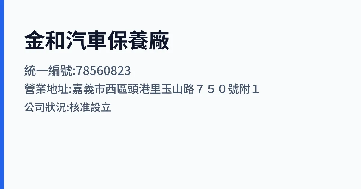 金和汽車保養廠 - 統編 78560823(嘉義市) 公司登記資料與營業項目詳細圖表