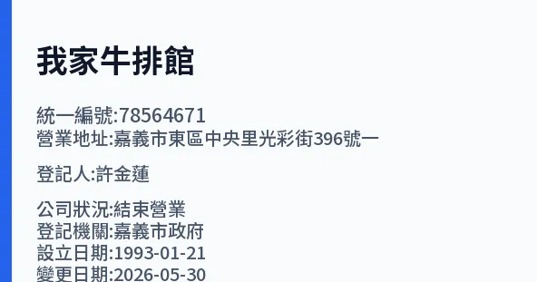 我家牛排館的照片-統編 78564671(嘉義市) 公司登記資料與營業項目詳細圖表