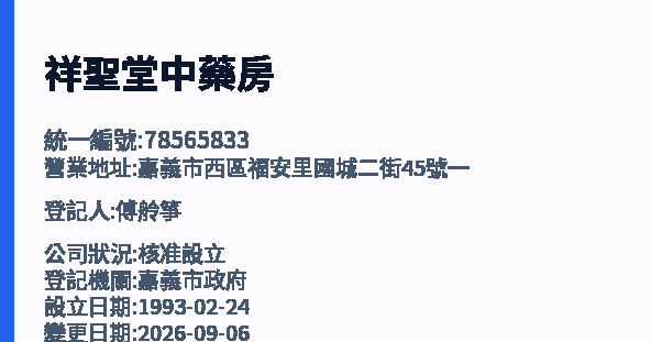 祥聖堂中藥房的照片-統編 78565833(嘉義市) 公司登記資料與營業項目詳細圖表