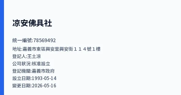 凉安佛具社的照片-統編 78569492(嘉義市) 公司登記資料與營業項目詳細圖表