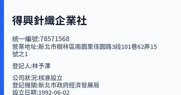 得興針織企業社的照片-統編 78571568(新北市) 公司登記資料與營業項目詳細圖表