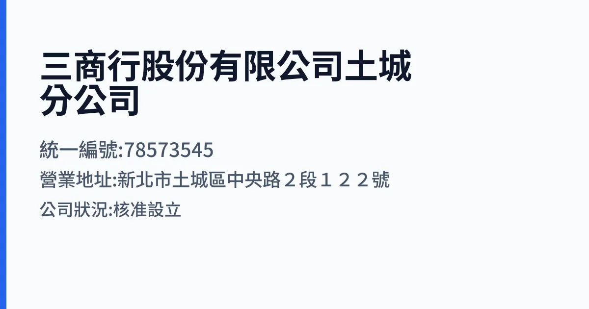 三商行股份有限公司土城分公司 - 統編 78573545(新北市) 公司登記資料與營業項目詳細圖表