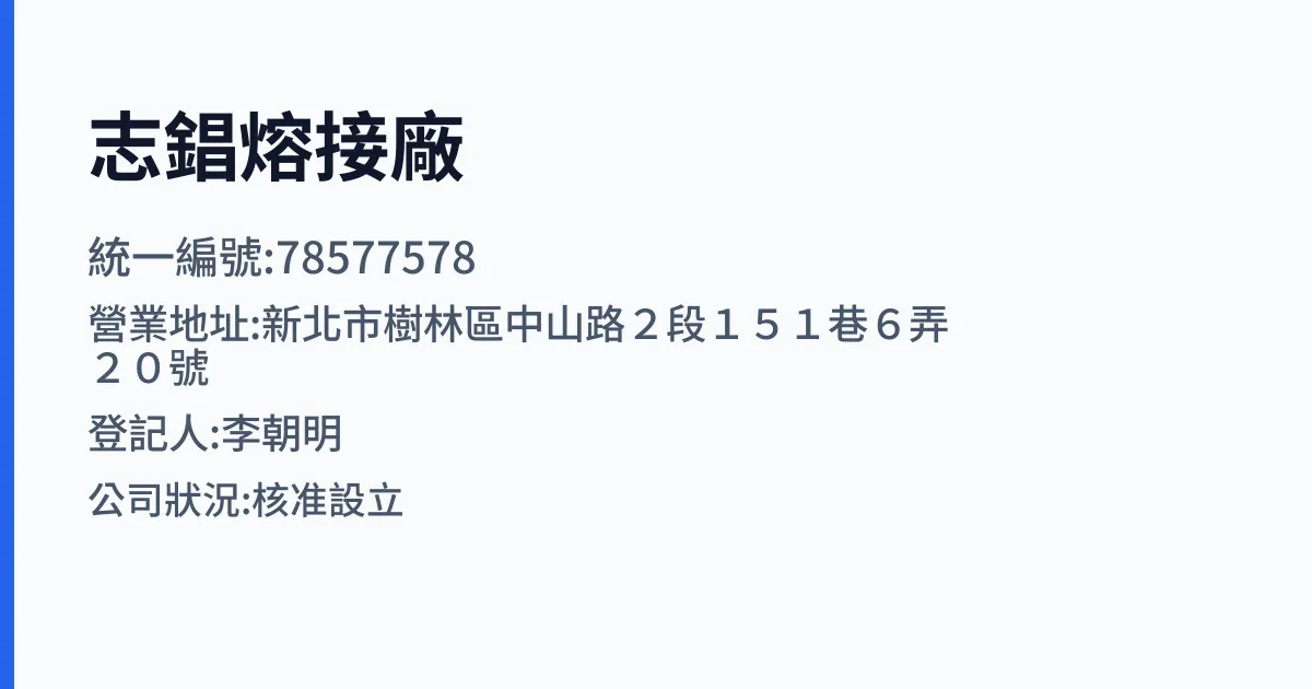 志錩熔接廠 - 統編 78577578(新北市) 公司登記資料與營業項目詳細圖表