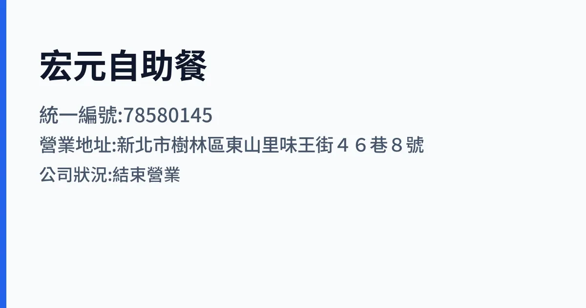 宏元自助餐 - 統編 78580145(新北市) 公司登記資料與營業項目詳細圖表