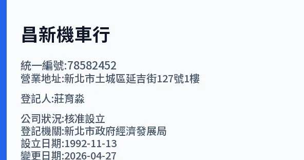 昌新機車行的照片-統編 78582452(新北市) 公司登記資料與營業項目詳細圖表