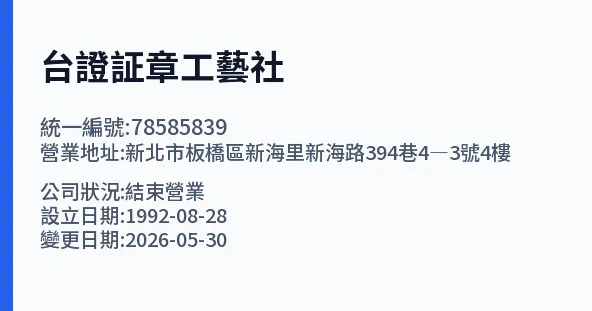台證証章工藝社的照片-統編 78585839(新北市) 公司登記資料與營業項目詳細圖表