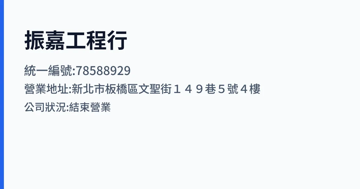 振嘉工程行 - 統編 78588929(新北市) 公司登記資料與營業項目詳細圖表