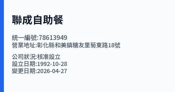 聯成自助餐的照片-統編 78613949(彰化縣) 公司登記資料與營業項目詳細圖表