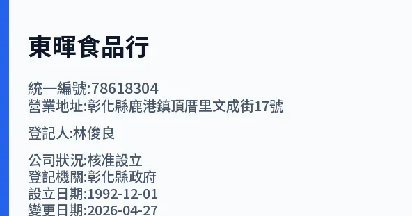 東暉食品行的照片-統編 78618304(彰化縣) 公司登記資料與營業項目詳細圖表