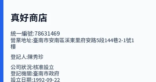 真好商店的照片-統編 78631469(臺南市) 公司登記資料與營業項目詳細圖表
