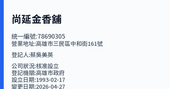 尚延金香舖的照片-統編 78690305(高雄市) 公司登記資料與營業項目詳細圖表