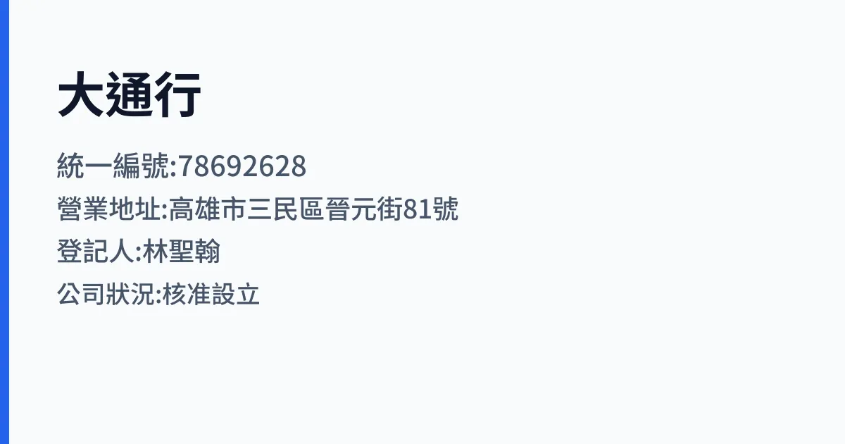 大通行 - 統編 78692628(高雄市) 公司登記資料與營業項目詳細圖表