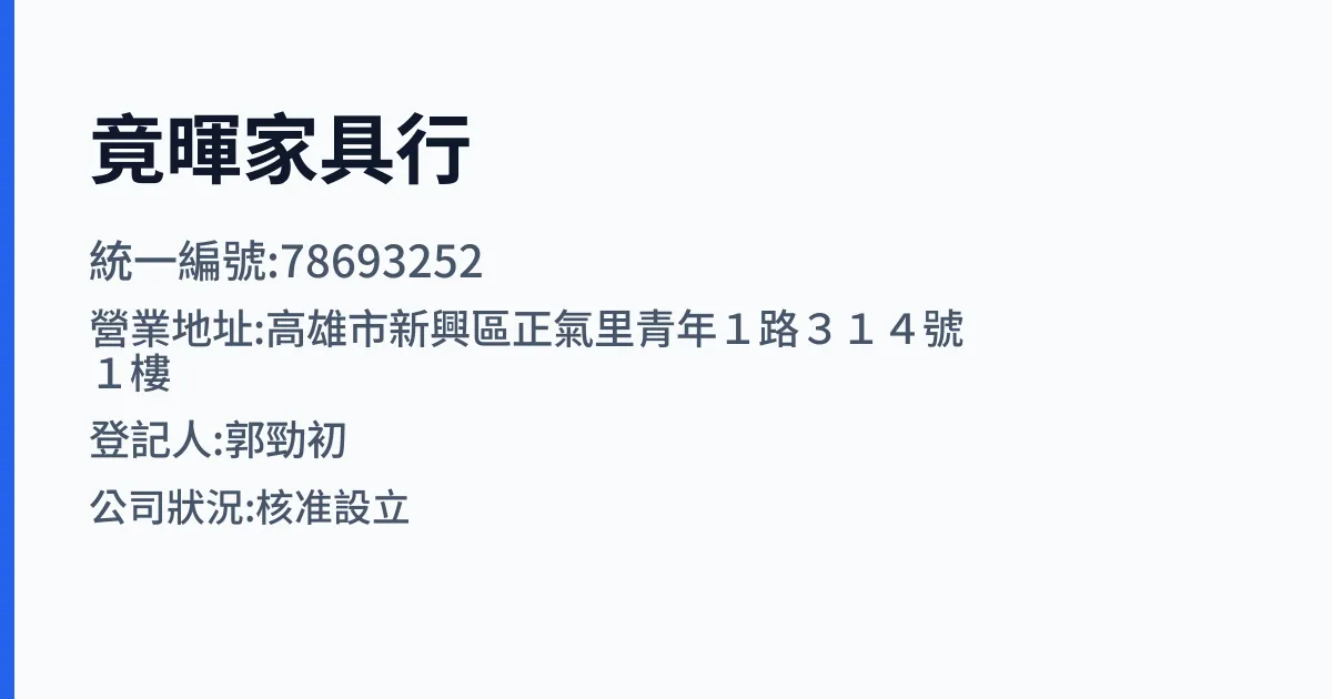 竟暉家具行 - 統編 78693252(高雄市) 公司登記資料與營業項目詳細圖表