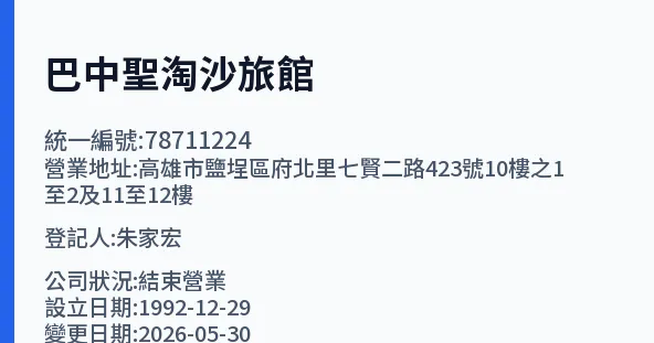 巴中聖淘沙旅館的照片-統編 78711224(高雄市) 公司登記資料與營業項目詳細圖表