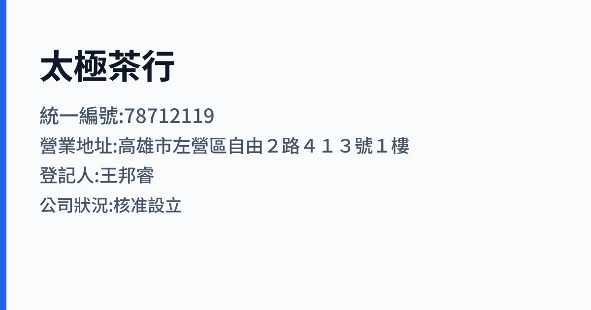 太極茶行 - 統編 78712119(高雄市) 公司登記資料與營業項目詳細圖表