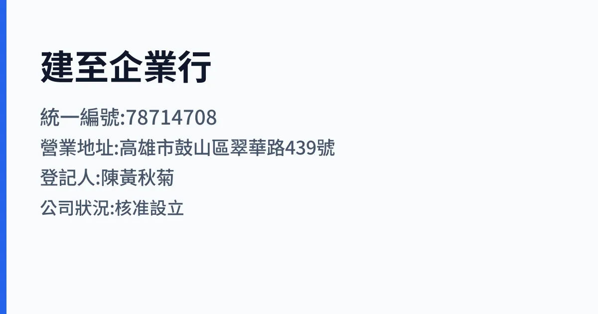 建至企業行 - 統編 78714708(高雄市) 公司登記資料與營業項目詳細圖表