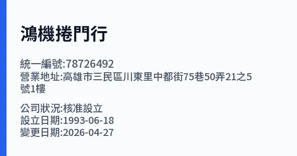 鴻機捲門行的照片-統編 78726492(高雄市) 公司登記資料與營業項目詳細圖表