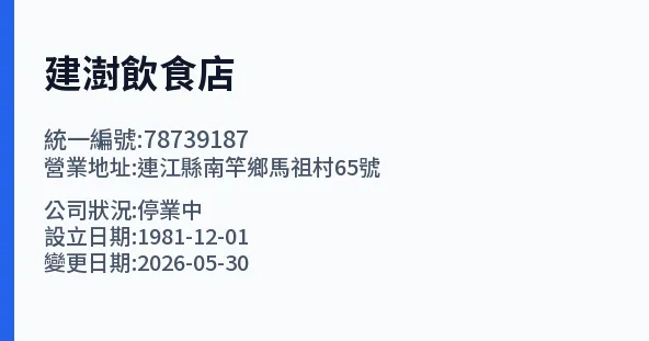 建澍飲食店的照片-統編 78739187(連江縣) 公司登記資料與營業項目詳細圖表