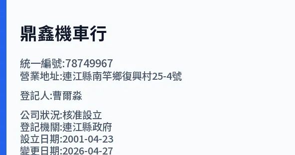 鼎鑫機車行的照片-統編 78749967(連江縣) 公司登記資料與營業項目詳細圖表