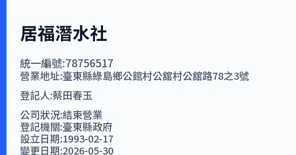 居福潛水社的照片-統編 78756517(臺東縣) 公司登記資料與營業項目詳細圖表