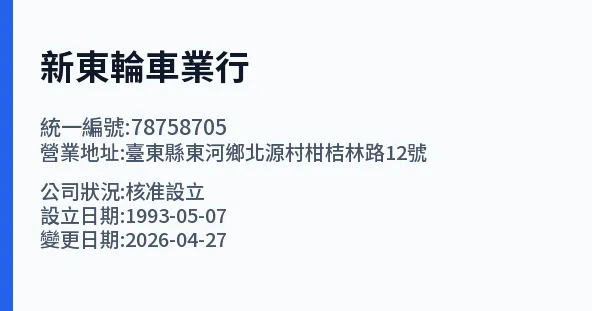 新東輪車業行的照片-統編 78758705(臺東縣) 公司登記資料與營業項目詳細圖表