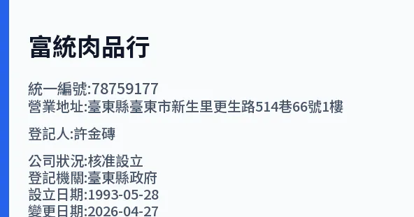 富統肉品行的照片-統編 78759177(臺東縣) 公司登記資料與營業項目詳細圖表