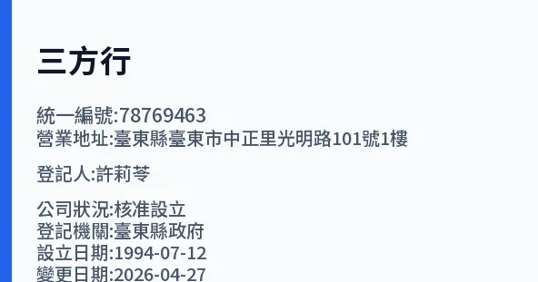 三方行的照片-統編 78769463(臺東縣) 公司登記資料與營業項目詳細圖表