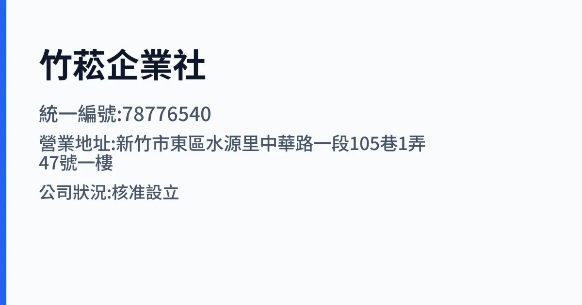 竹菘企業社 - 統編 78776540(新竹市) 公司登記資料與營業項目詳細圖表