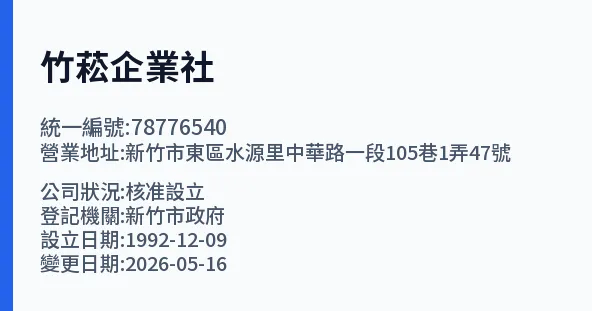 竹菘企業社的照片-統編 78776540(新竹市) 公司登記資料與營業項目詳細圖表