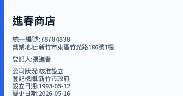 進春商店的照片-統編 78784838(新竹市) 公司登記資料與營業項目詳細圖表