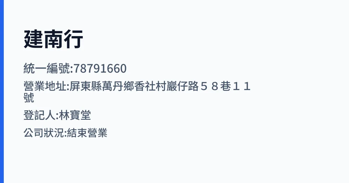 建南行 - 統編 78791660(屏東縣) 公司登記資料與營業項目詳細圖表