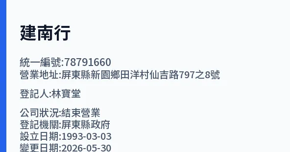 建南行的照片-統編 78791660(屏東縣) 公司登記資料與營業項目詳細圖表
