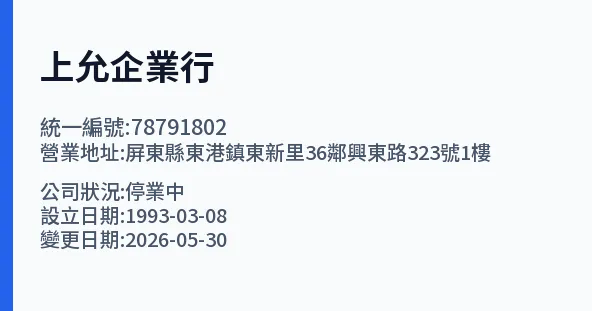 上允企業行的照片-統編 78791802(屏東縣) 公司登記資料與營業項目詳細圖表