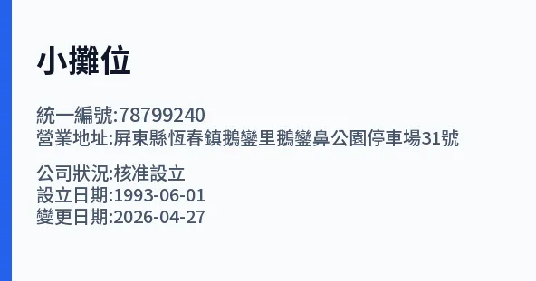 小攤位的照片-統編 78799240(屏東縣) 公司登記資料與營業項目詳細圖表