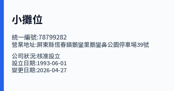 小攤位的照片-統編 78799282(屏東縣) 公司登記資料與營業項目詳細圖表
