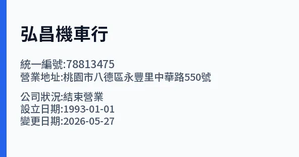弘昌機車行的照片-統編 78813475(桃園市) 公司登記資料與營業項目詳細圖表
