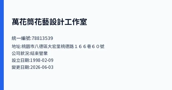 萬花筒花藝設計工作室的照片-統編 78813539(桃園市) 公司登記資料與營業項目詳細圖表