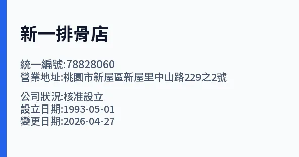新一排骨店的照片-統編 78828060(桃園市) 公司登記資料與營業項目詳細圖表