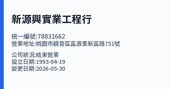 新源興實業工程行的照片-統編 78831662(桃園市) 公司登記資料與營業項目詳細圖表
