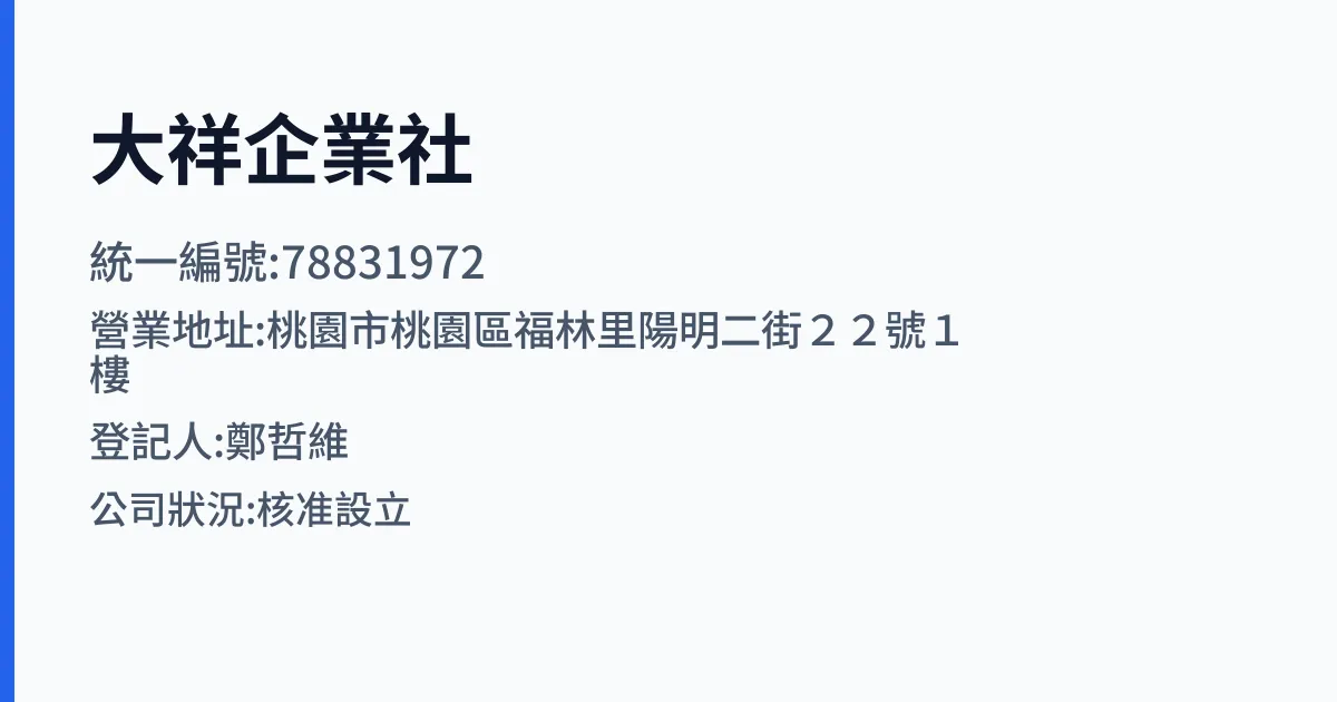 大祥企業社 - 統編 78831972(桃園市) 公司登記資料與營業項目詳細圖表
